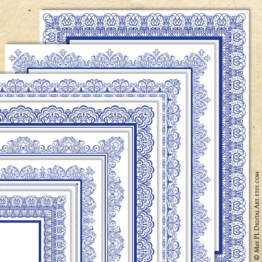 Navy Blue Certificate Vintage Wedding Borders 8x11 Frames Clip Art Page ...