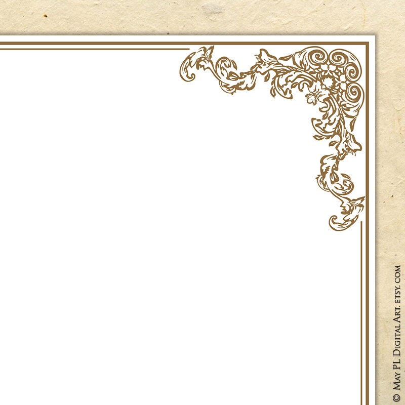 Bronze Page Borders, Hand Drawn Retro Clipart - Shabby Chic Vintage ...