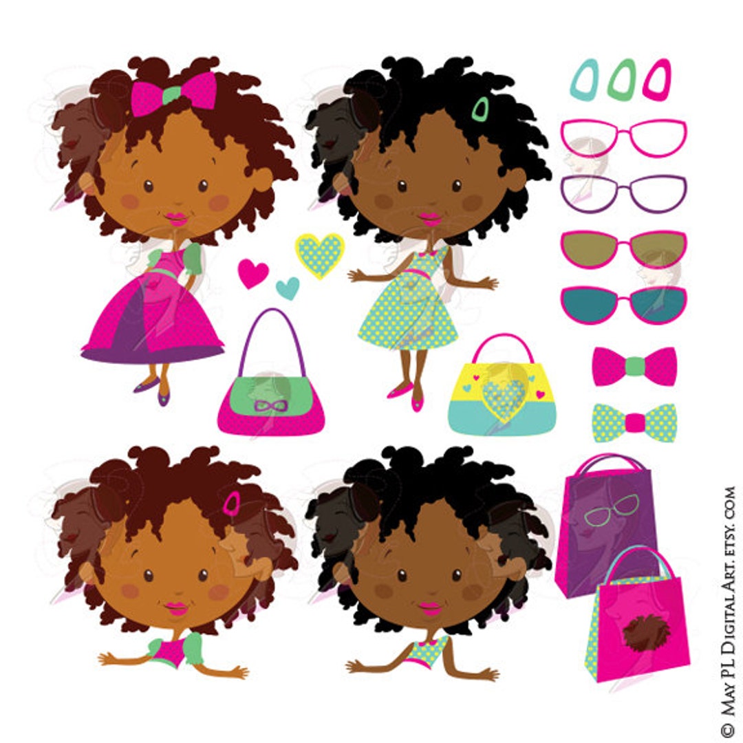 African American Girl Clipart - Cute VECTOR Black Girls to DIY Birthday ...