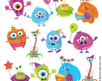 Little Monster Clipart, DIY Birthday Party Decorations, Cute Monster ...