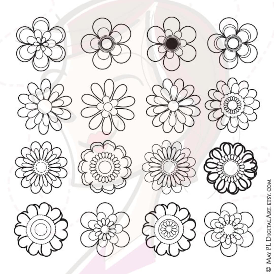 Flower Stamps Png Vector Clipart - Digital Stamp to Make a Color in ...