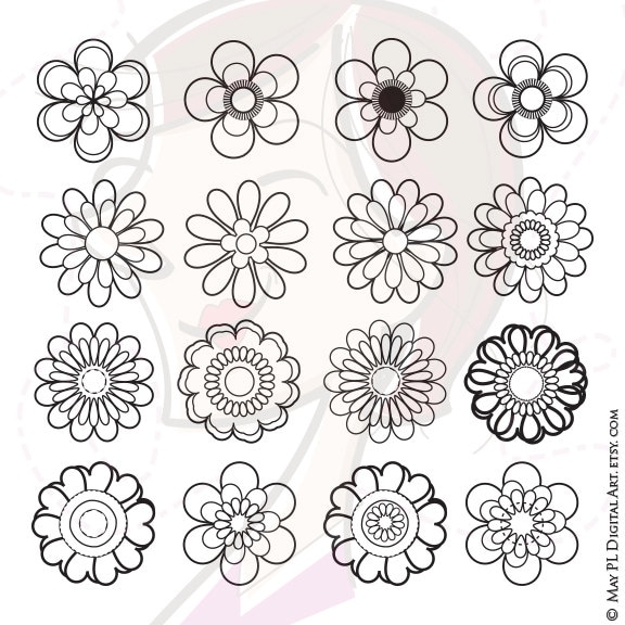 Flower Stamps Png Vector Clipart Digital Stamp to make a | Etsy