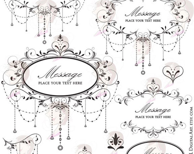 Whimsical Clip Art Frames and Borders - Hand Drawn Paisley Monogram ...