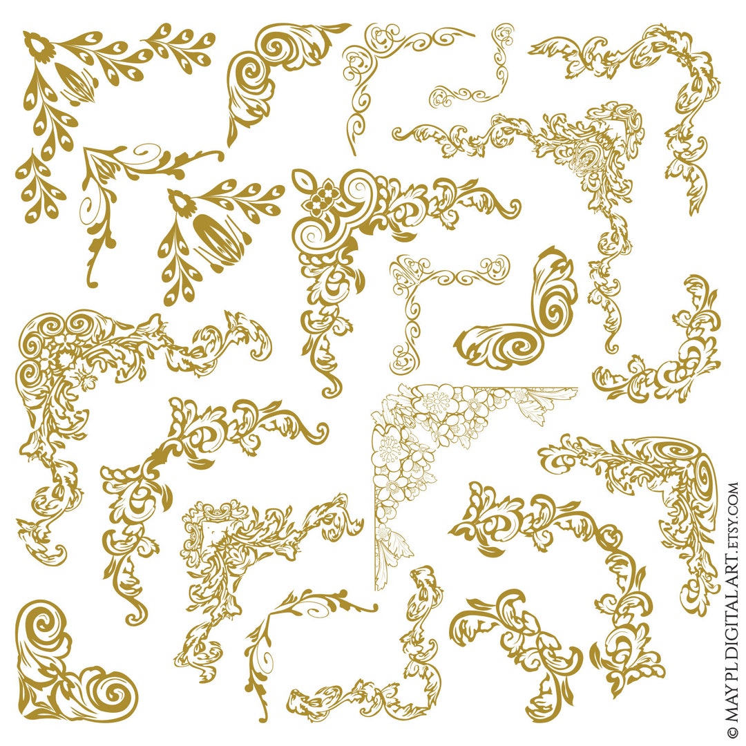 Gold Traditional Border Corner Edge Victorian Ornamental Clipart ...