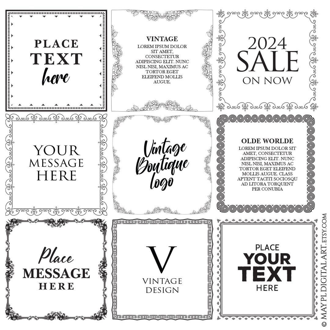 Black Square Frames Clipart - Ornate Floral Patterned Graphics 11093 - Etsy