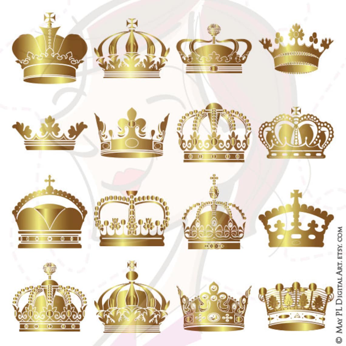 Gold Crowns Digital Clip Art Crown Royal Clipart Scrapbook School ...