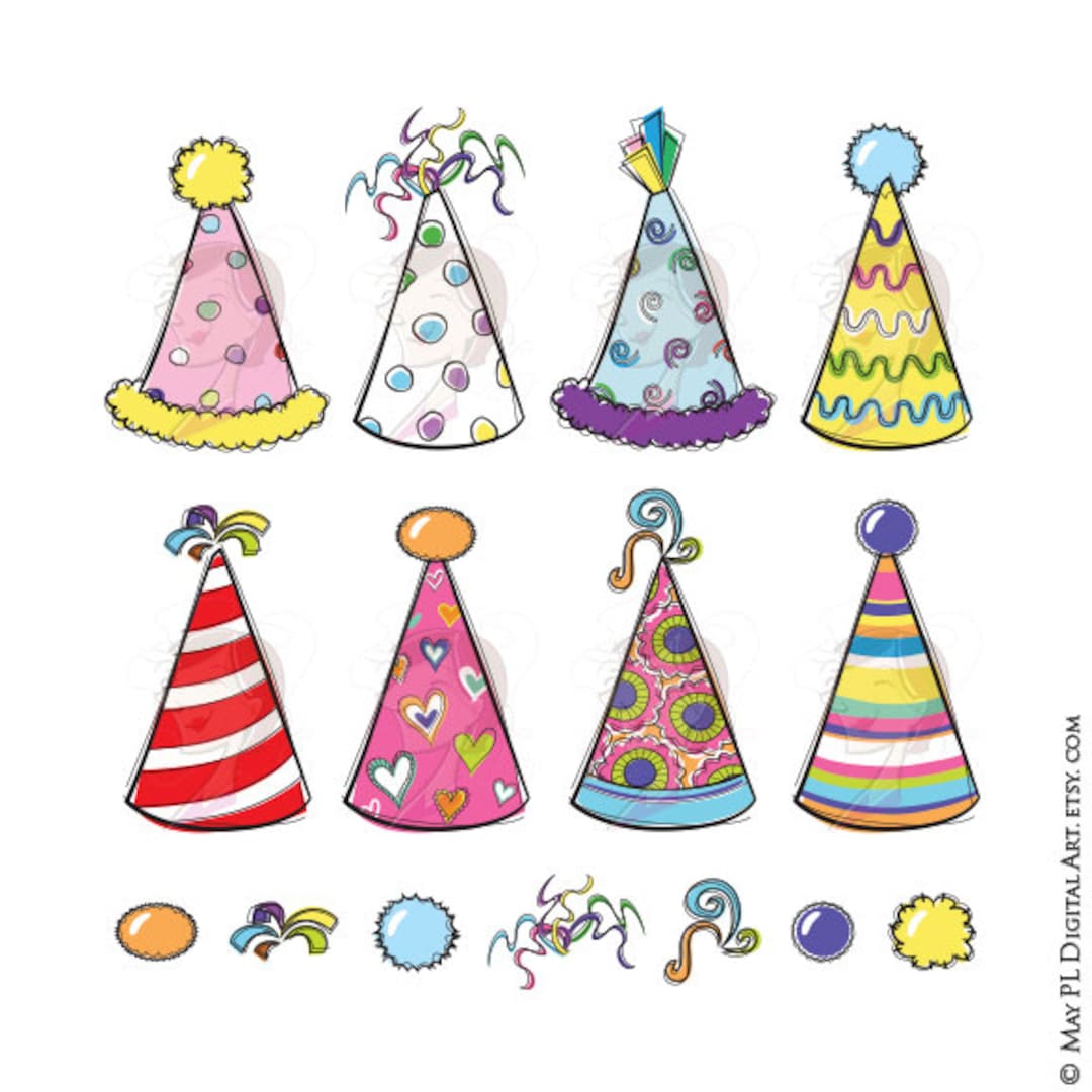 Party Hats Clipart - Birthday or New Years Eve Party DIY Invitations ...