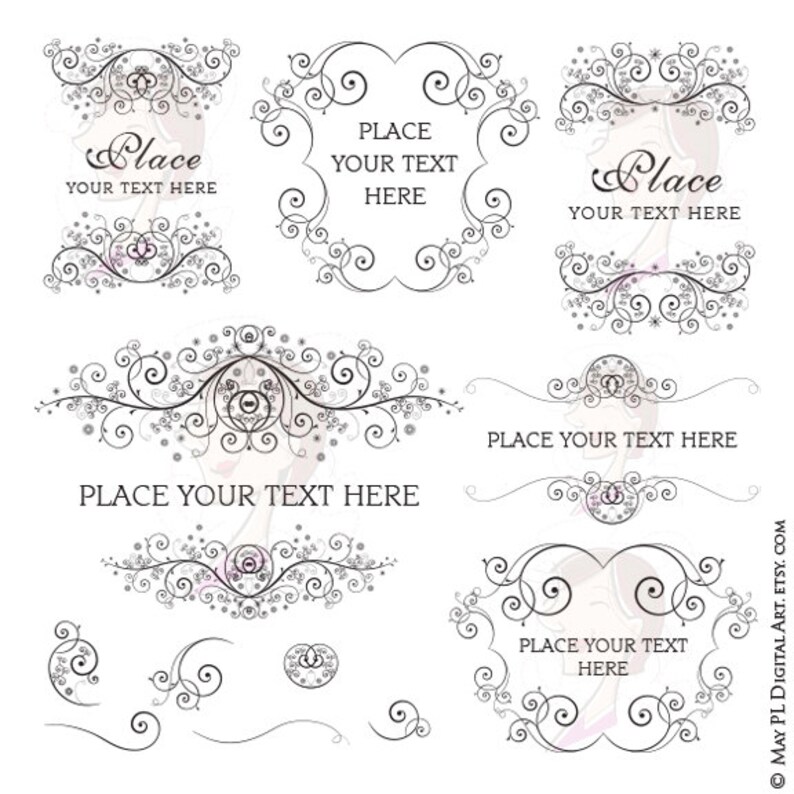 Swirl Frame Vectors Clipart Vintage Frames DIY Classic - Etsy Australia