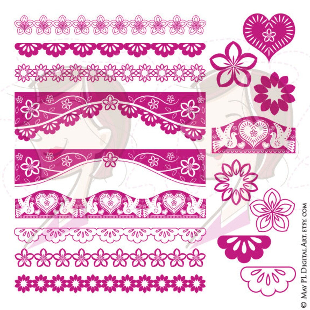 Floral Borders Clipart Fuschia Pink - Mexican Design Includes Flowers ...