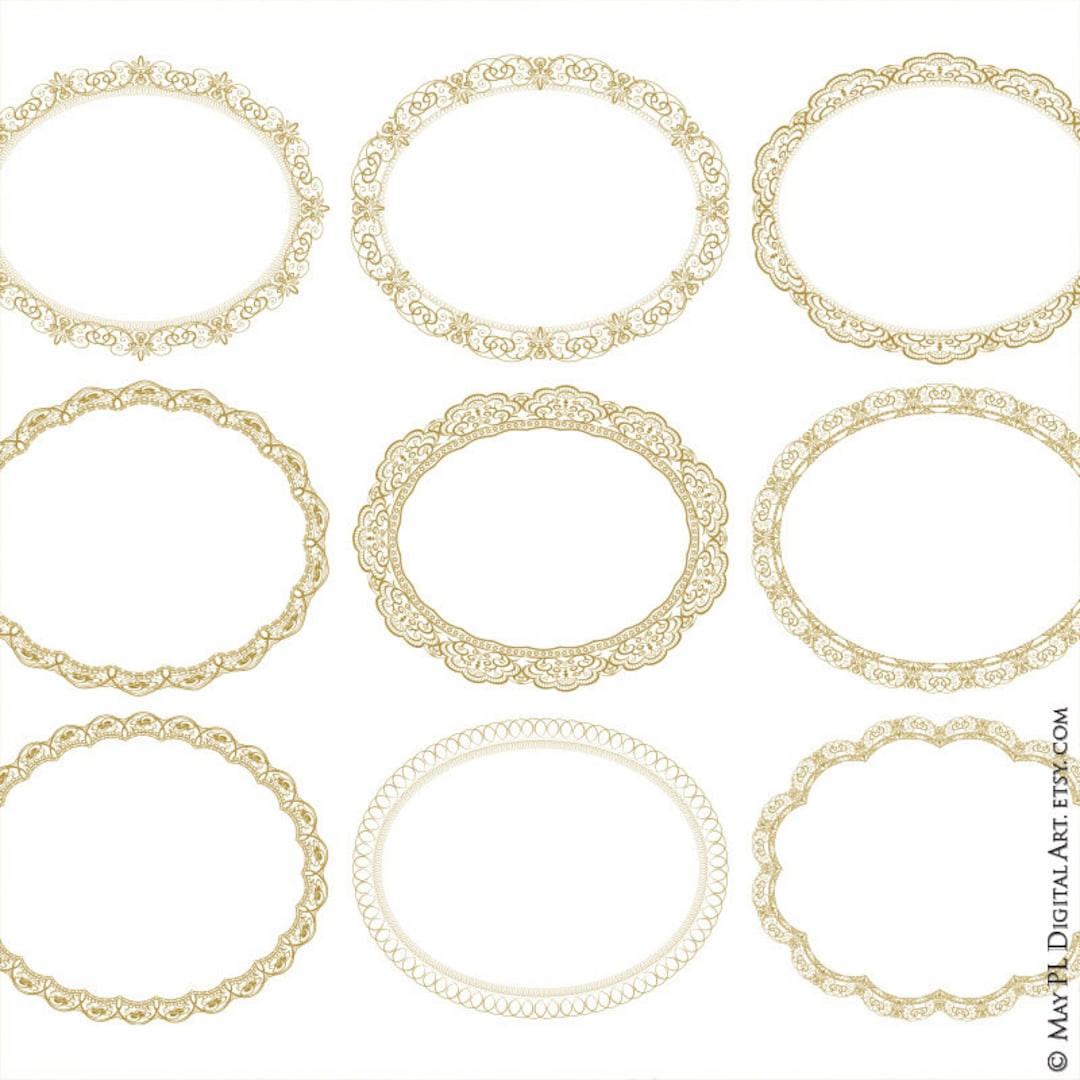 Oval Vintage Style Gold Borders Digital Frames DIY Labels, Invitations ...