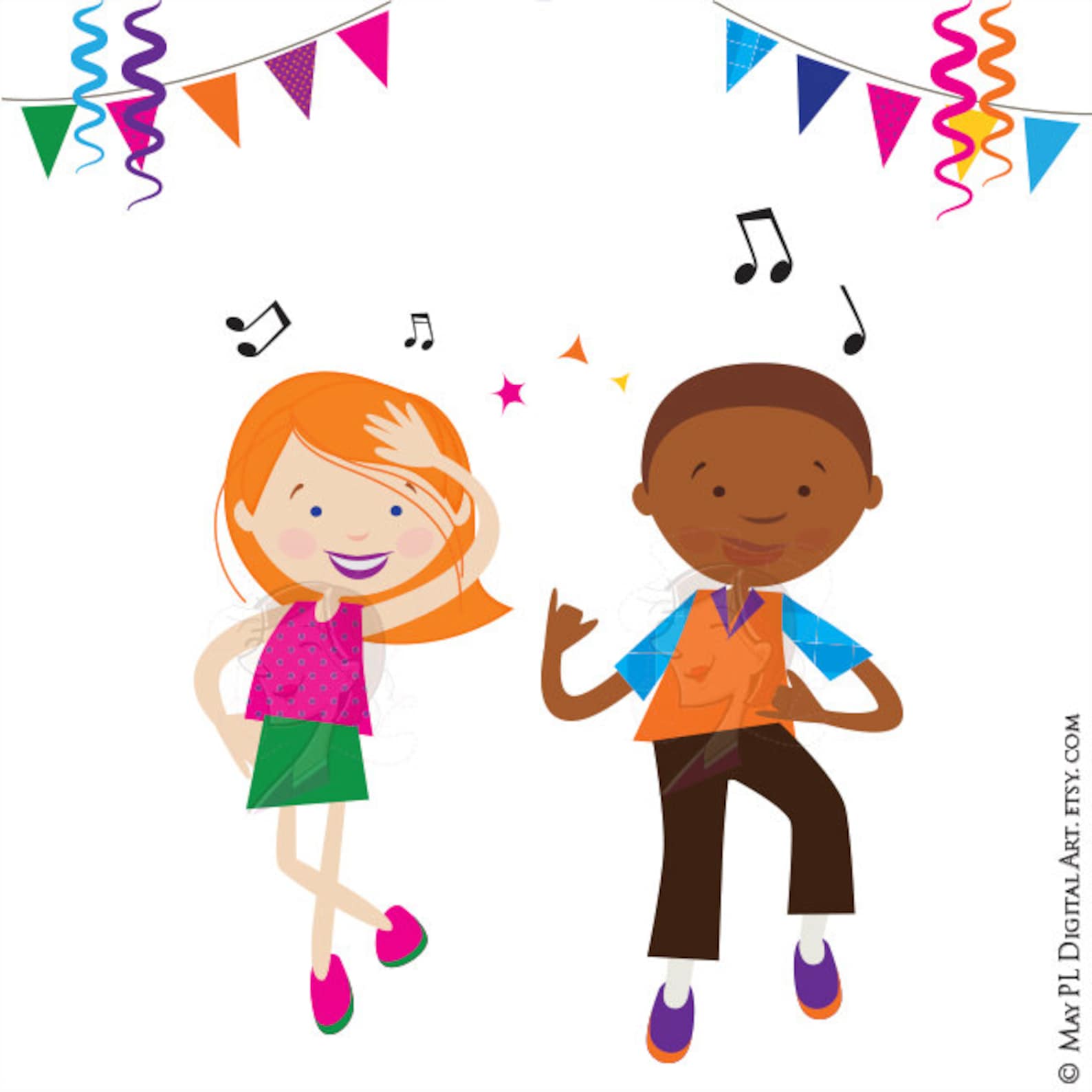 Dance Clipart Disco Kids Party Children Boy Girl Dancing Cute Vector ...