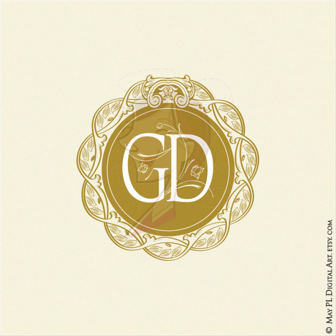 Vine Monogram Frame Png Antique Gold Vintage Rose Circle - Etsy Australia
