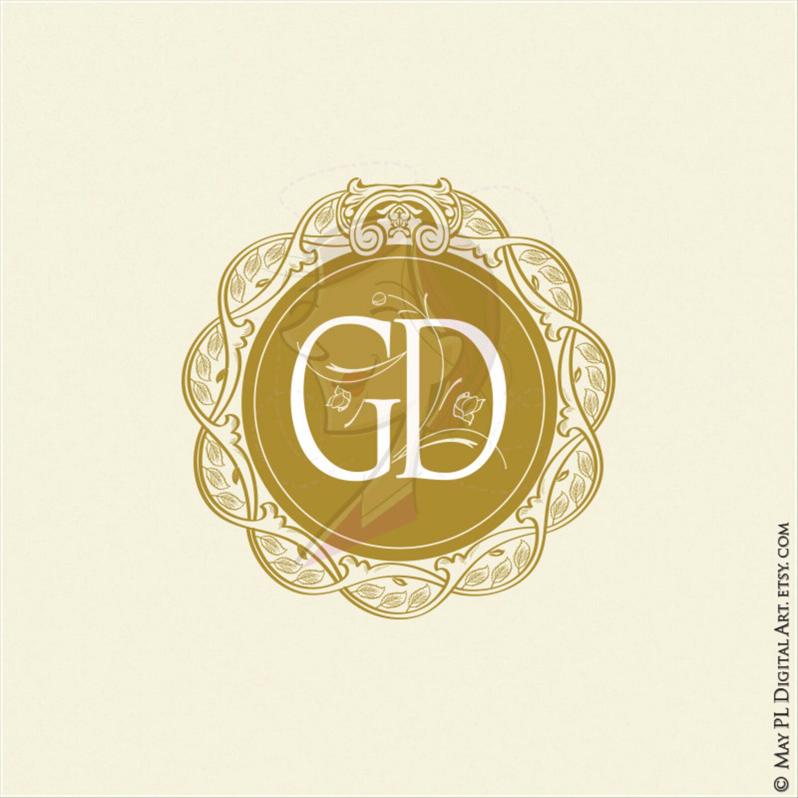 Vine Monogram Frame Png Antique Gold Vintage Rose Circle - Etsy Australia
