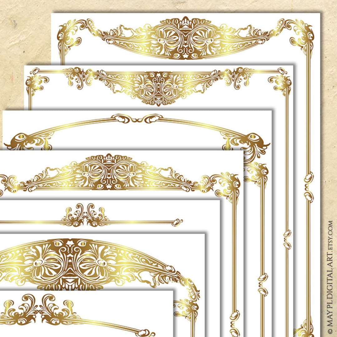 Classic Gold Page Borders Document Clipart - Ancient Botanic Digital ...