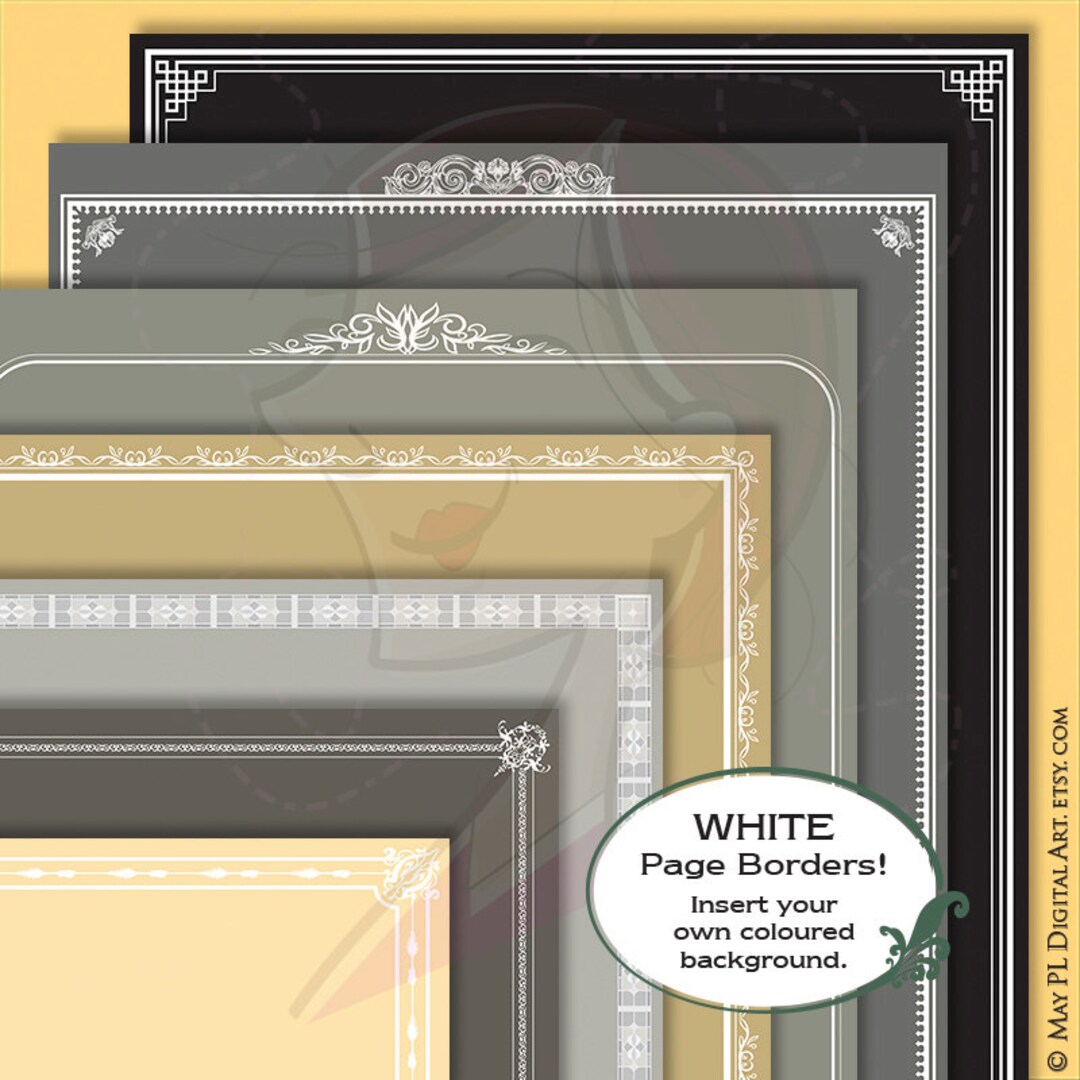 WHITE Page Border VECTOR Rectangle Retro Frames Vintage Clip Art 8 X 11 ...