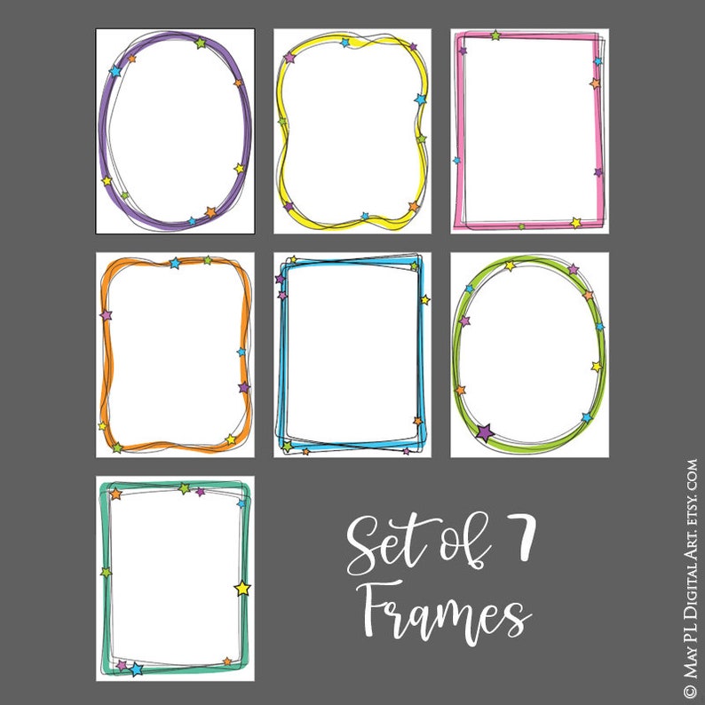 Whimsical Doodle Page Borders, Hand Drawn Digital Frame Clip Art ...
