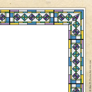 Clip Art Page Borders, Stained Glass Geometric Pattern Set - 8x11 ...
