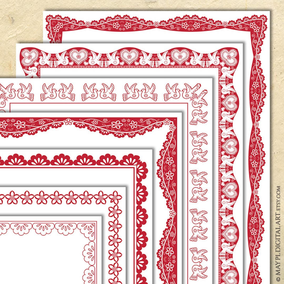 Red Spanish Mexican Border Frames Clip Art, Page Decoration Digital ...
