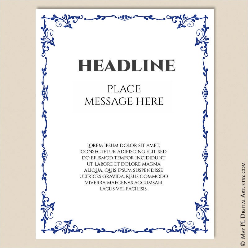 Blue Borders Document Page Clip Art 8x11 Digital Frame - Etsy UK