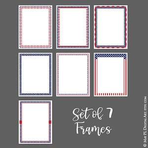 Blue Red Fourth of July Digital Frames Clipart, Independence Day 8x11 ...