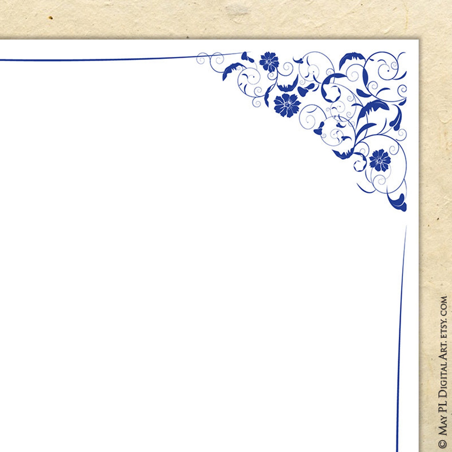 Decorative Borders Blue Foliage Floral Clipart - 8x11 Page Digital ...
