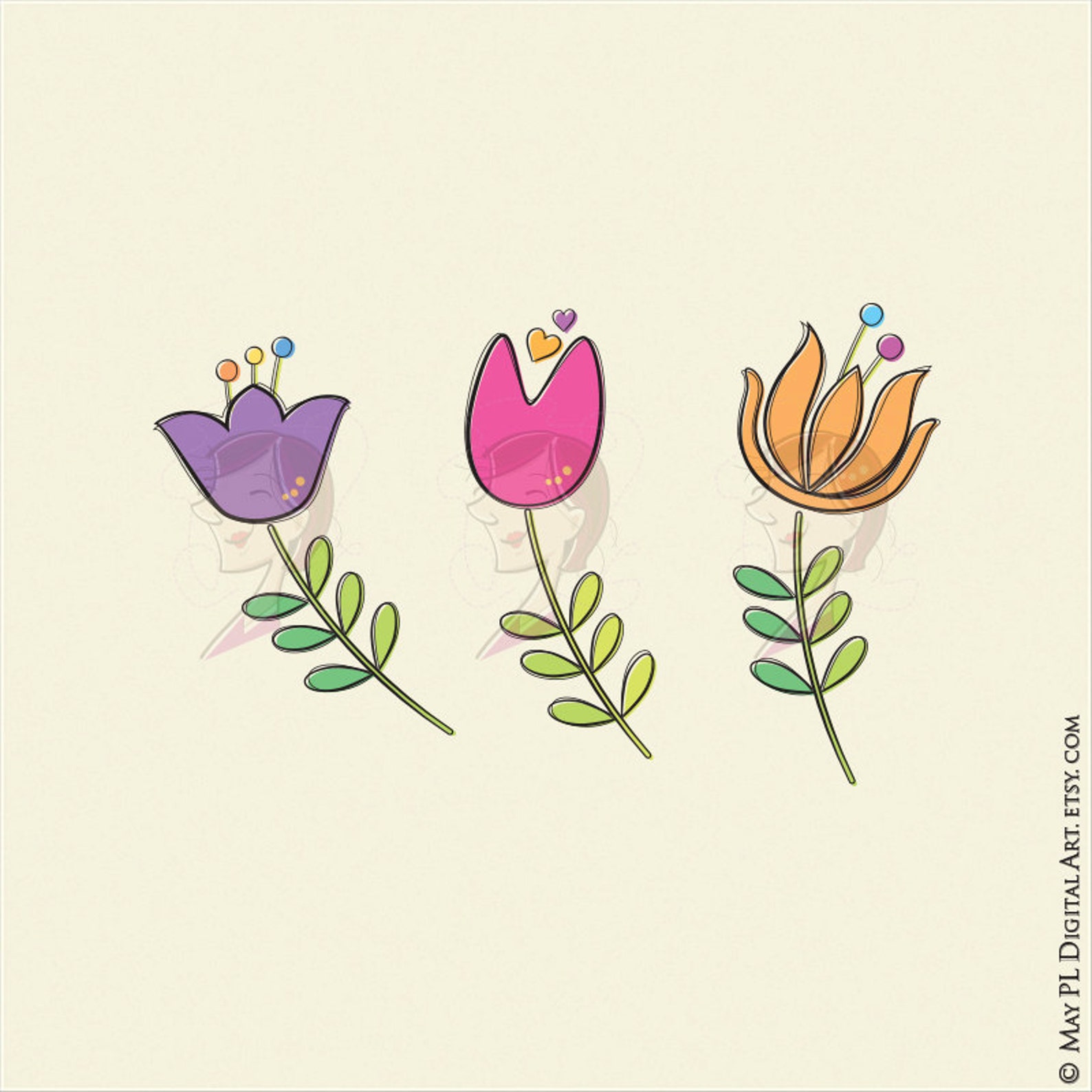 Flower Floral Clipart Cute Spring Hand Drawn Doodles Mothers - Etsy