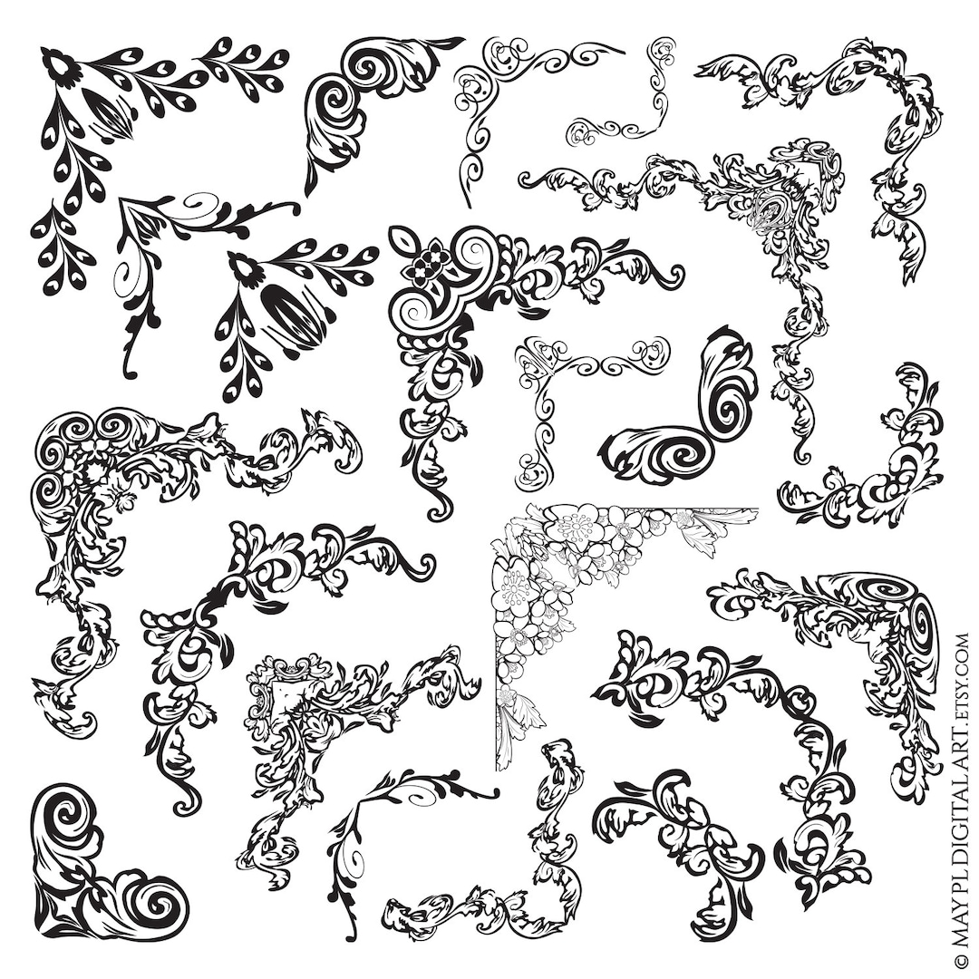 Victorian Ornamental Corner Edge Clipart - Traditional Designs Black ...