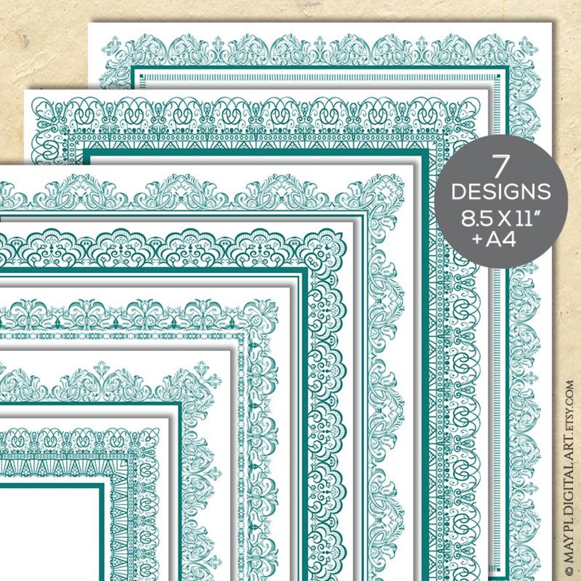 TEAL Certificate Border Frames Clipart 8x11 and A4 - Make Your Own ...