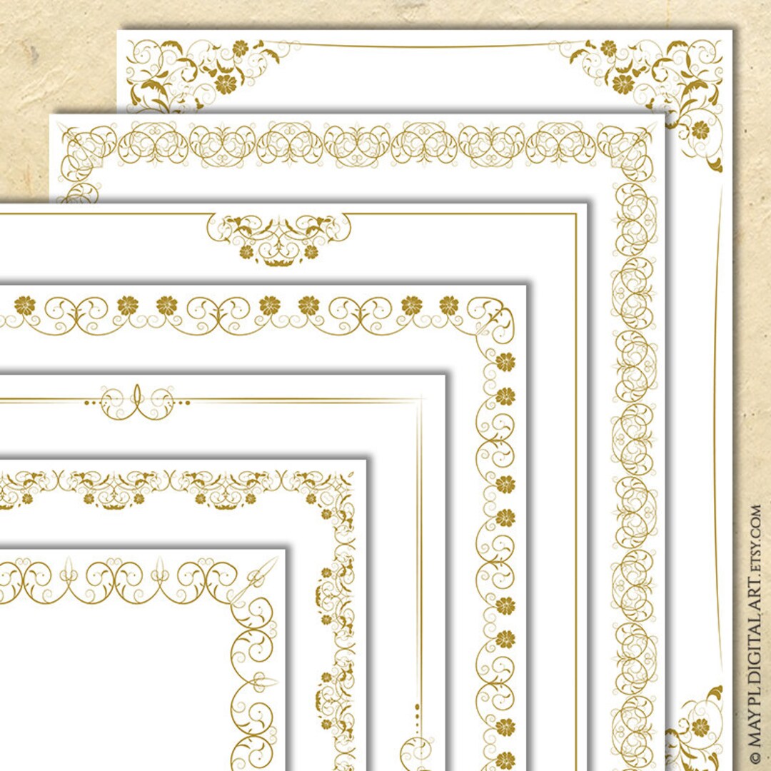 Page Border Frames Foliage Floral, 8x11 Gold Vintage Clipart - Document ...