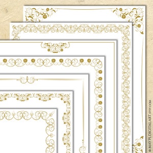 Page Border Frames Foliage Floral, 8x11 Gold Vintage Clipart - Document ...