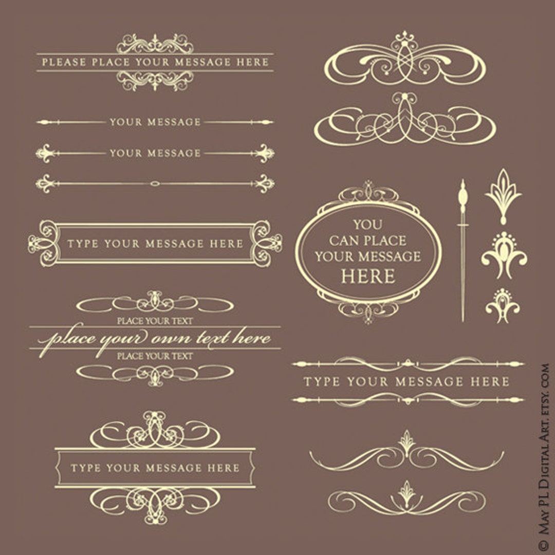 DIY Wedding Invitation - Beige Calligraphy Frames Set, Includes Text ...