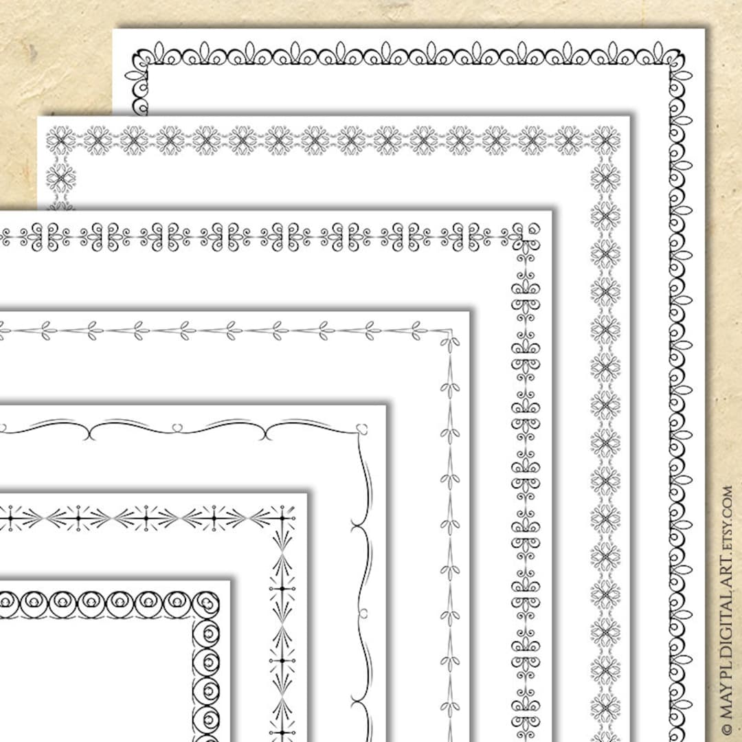 Border Floral Foliage Digital Frames, Page Decoration Simple Clipart ...