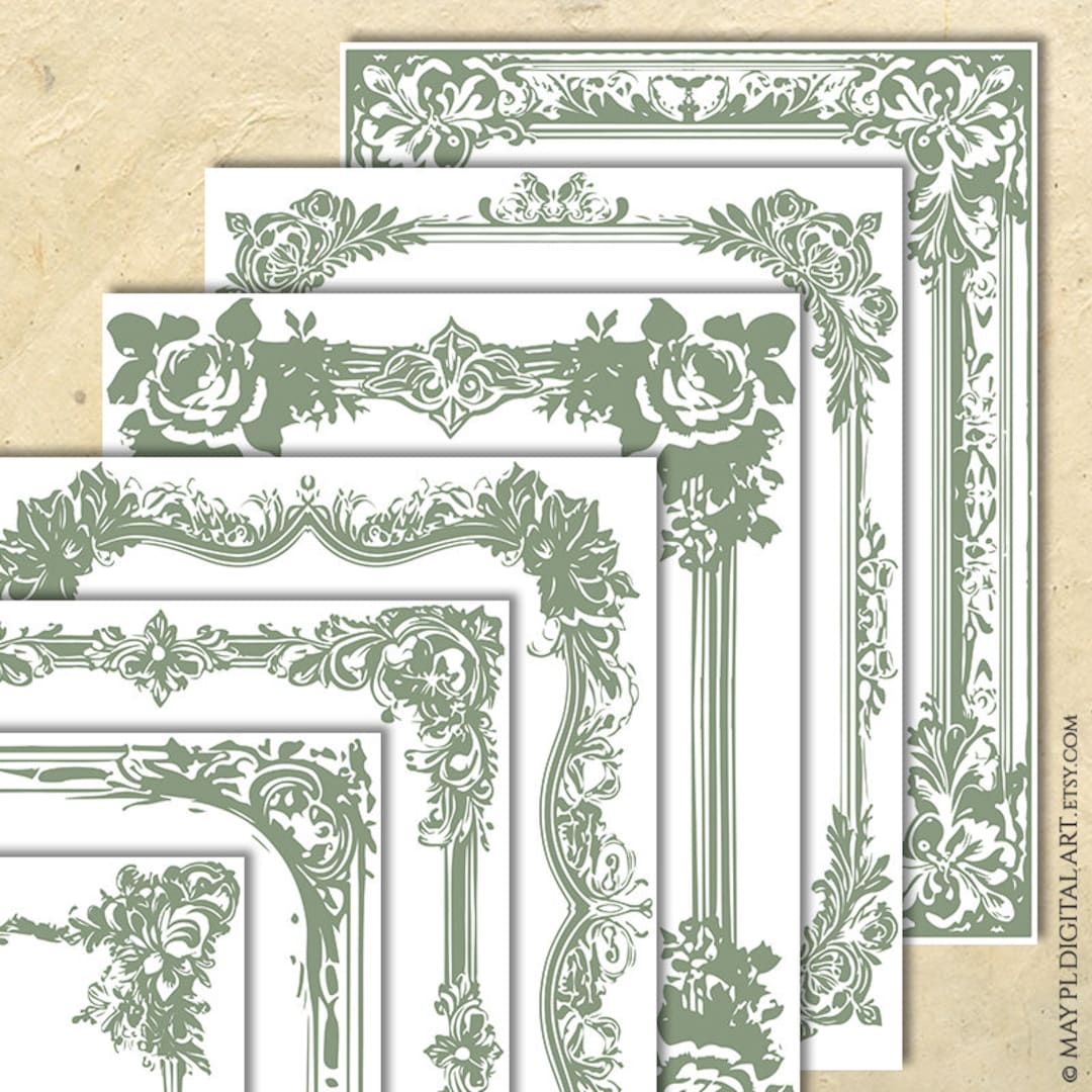 Victorian Frame Borders, Sage Green Certificate Clipart - Quaint ...