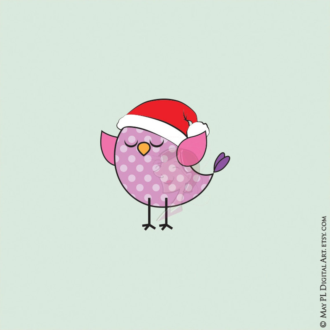 Christmas Birds Clip Art Digital Xmas Vector Commercial Use Pink Blue ...