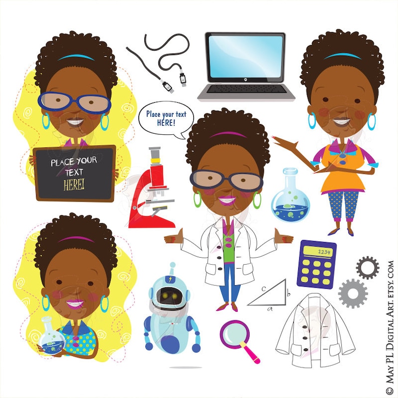 Science Teacher Scientist African American Woman Clipart Technology ...