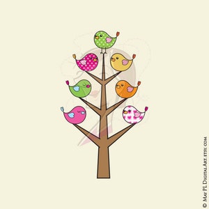 Birds on A Branch Tree Clipart - Cute Vector Perfect for DIY Cards ...