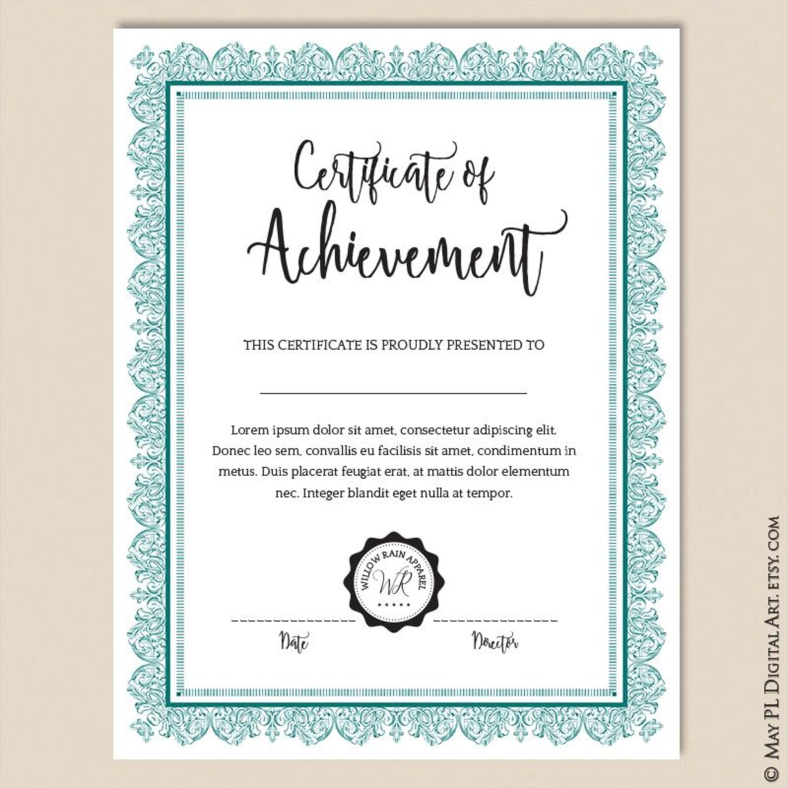 TEAL Certificate Border Frames Clipart 8x11 and A4 - Make Your Own ...