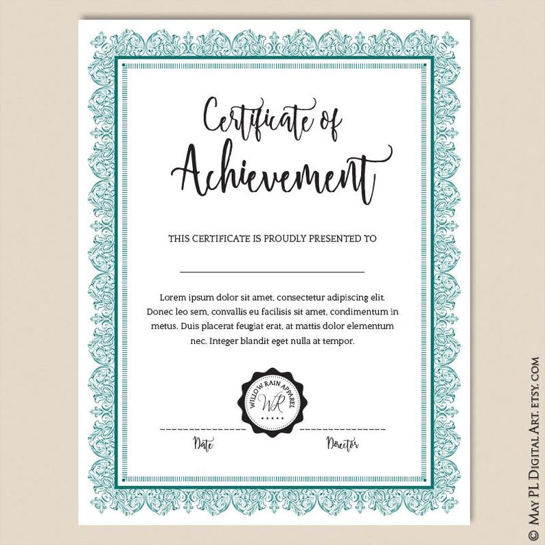 TEAL Certificate Border Frames Clipart 8x11 and A4 - Make Your Own ...