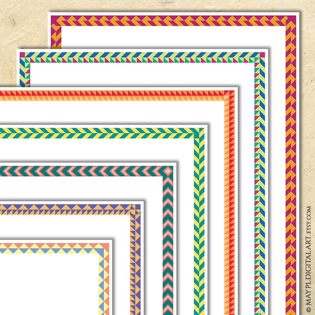 Geometric Pattern Art Page Borders - 8x11 Colorful Digital Frames Clip ...