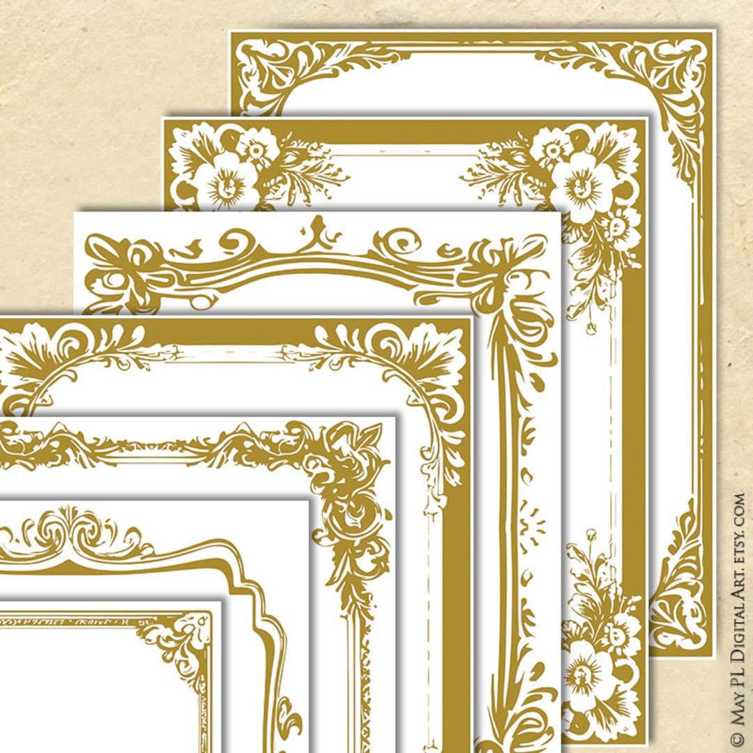 Antique Gold Document Borders Classic Clipart - Charming Flourish Edges ...