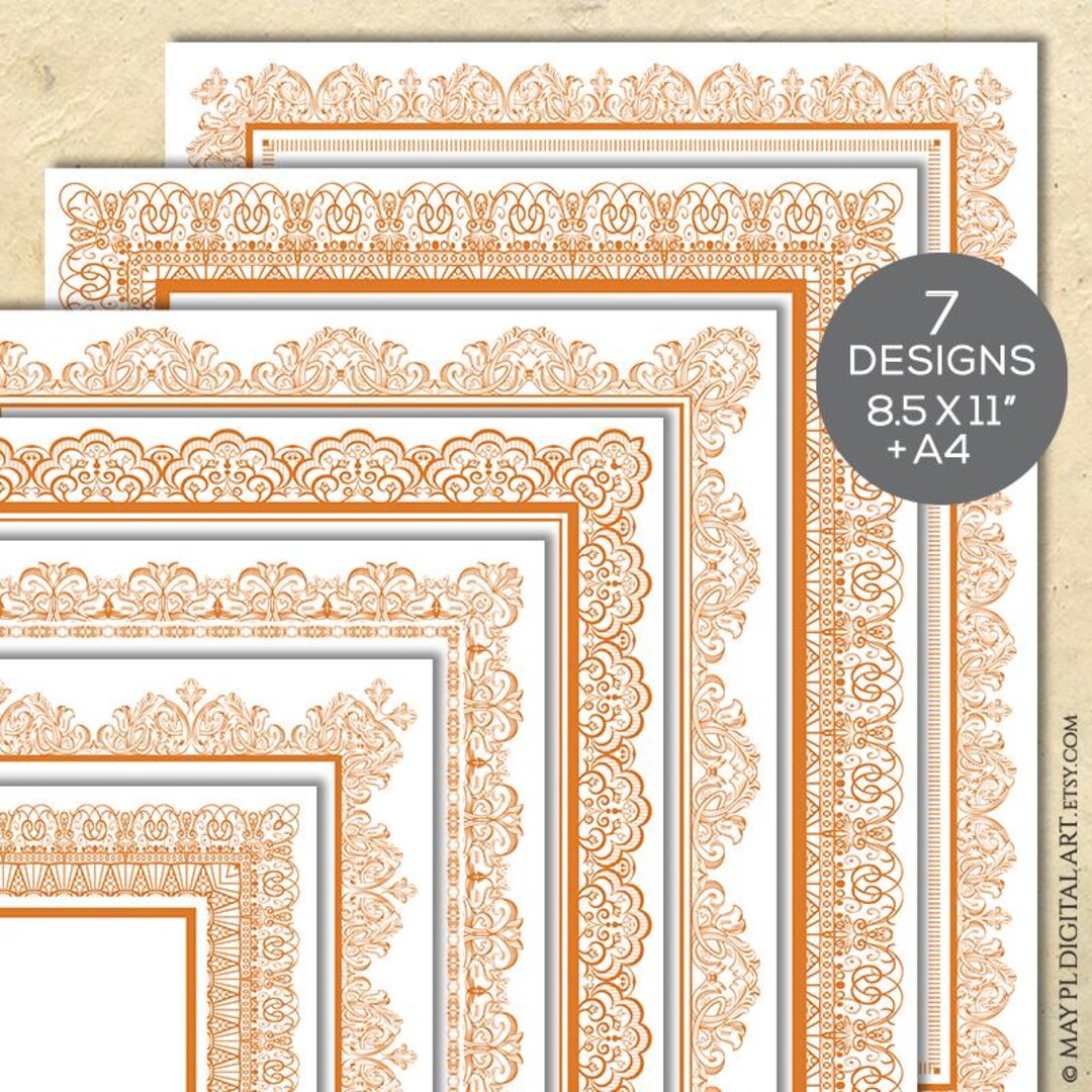 Page Border Frames 8x11 and A4 Burnt Orange Digital Design - Diplomas ...
