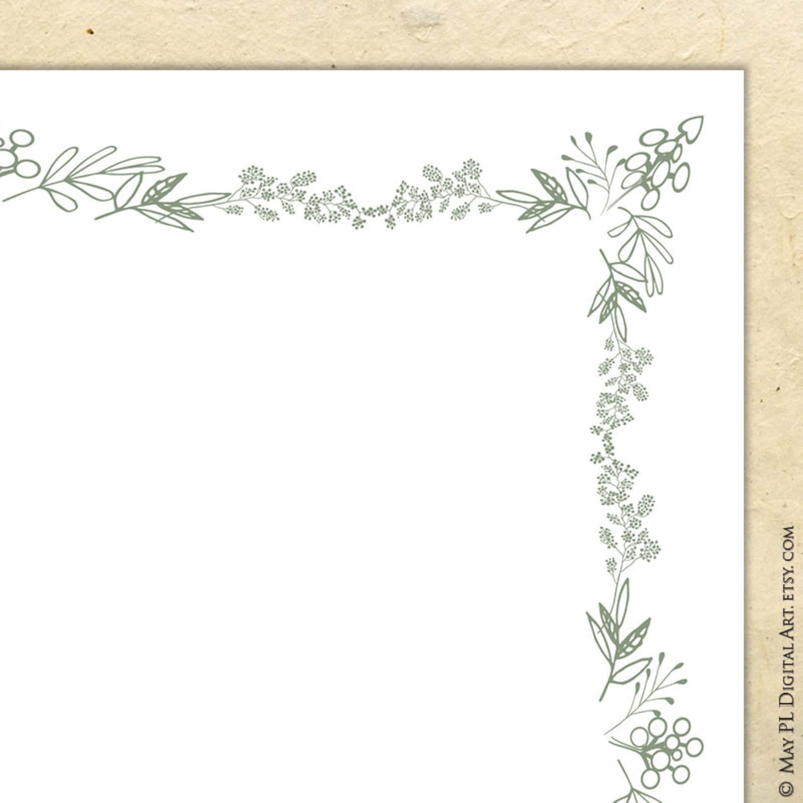 Sage Green Borders Digital Clipart Wildflowers Leaves - Etsy