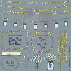 Fairy Lights Mason Jars Clipart - String Lights Digital Frames and ...