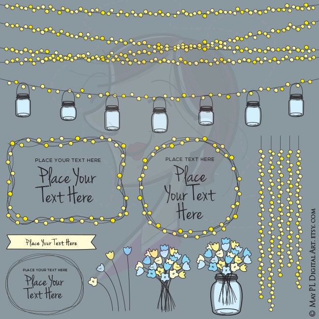 Fairy Lights Mason Jars Clipart String Lights Digital Frames - Etsy ...