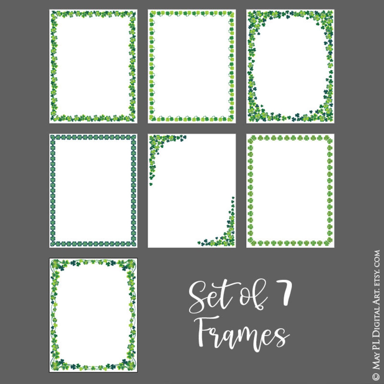 St Patricks Day Border Frames - Shamrock Clover Green Digital Clipart ...