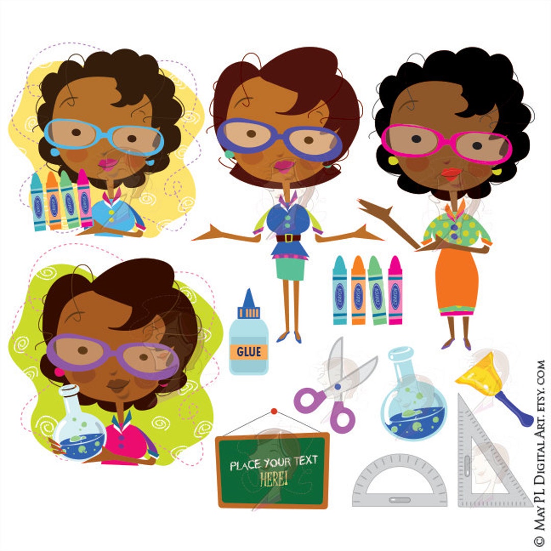 African American Woman Teacher, Classroom Clip Art - Cute Black Lady ...