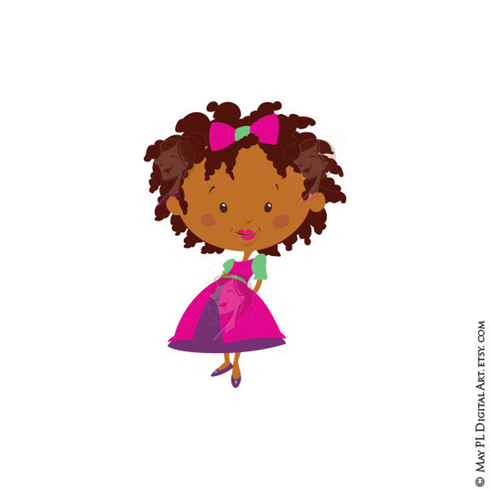 African American Girl Clipart - Cute VECTOR Black Girls to DIY Birthday ...