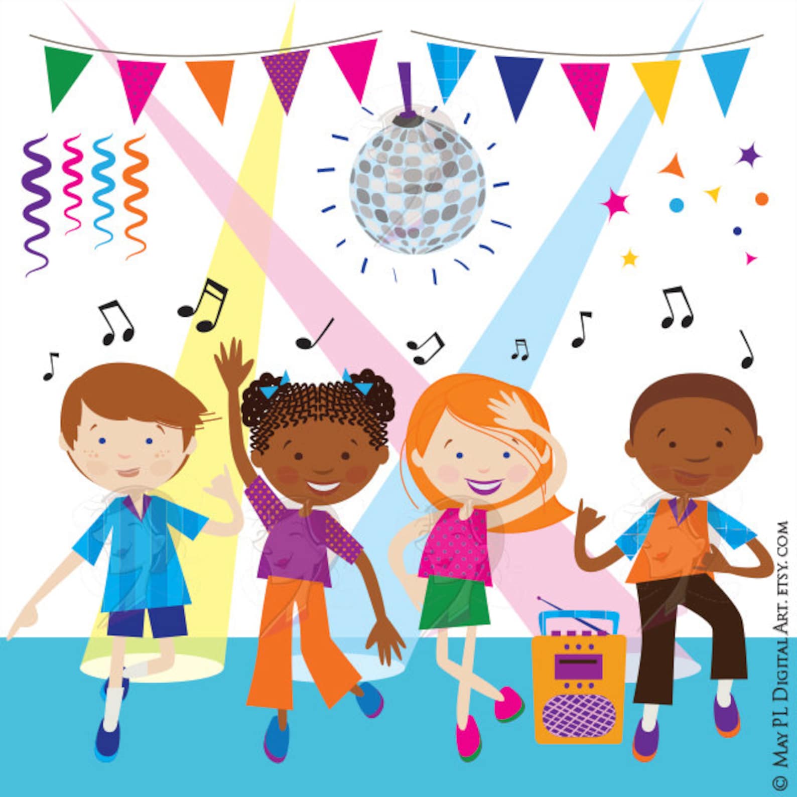 Tanz Clipart Disco Kinder Party Kinder Junge Mädchen Tanzen Süß Vektor ...