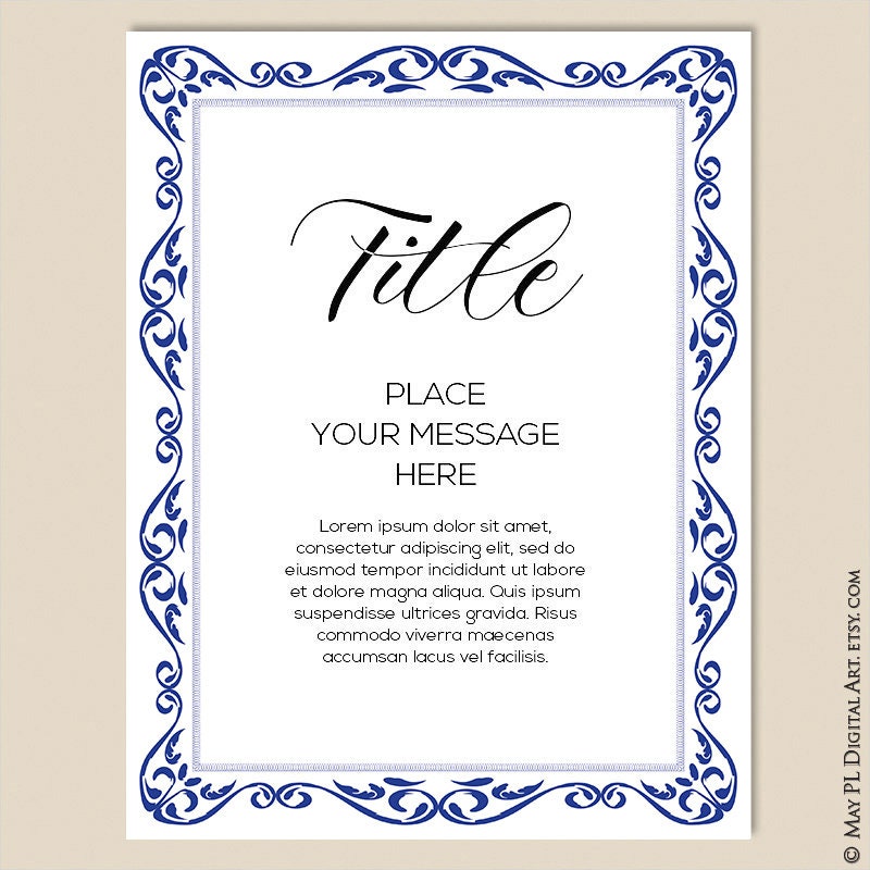 Vintage Leaf Blue Border Unique Foliage Frames Designs Commercial Use ...