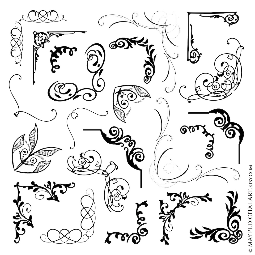 Frame Corners Border Clipart - Swirls Flourish Hand Drawn Collection ...